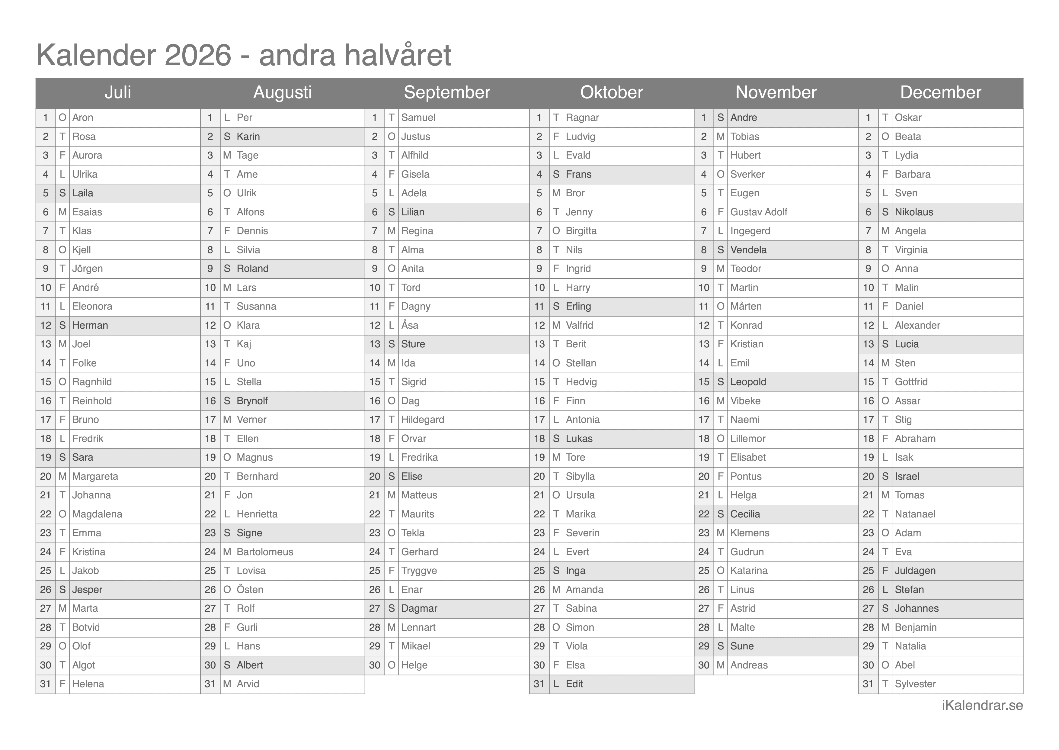 Kalender 2026 F r Utskrift